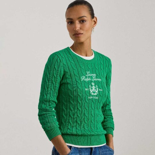 Lauren Ralph Lauren Women's Embroidered-Crest Cable-Knit Sweater ...